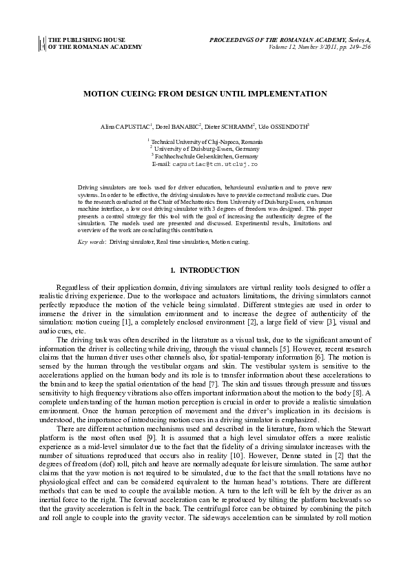 Motion cueing: From design until implementation