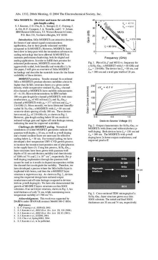 (PDF) SiGe MODFETs: Overview and issues for sub-100 nm gate-length scaling