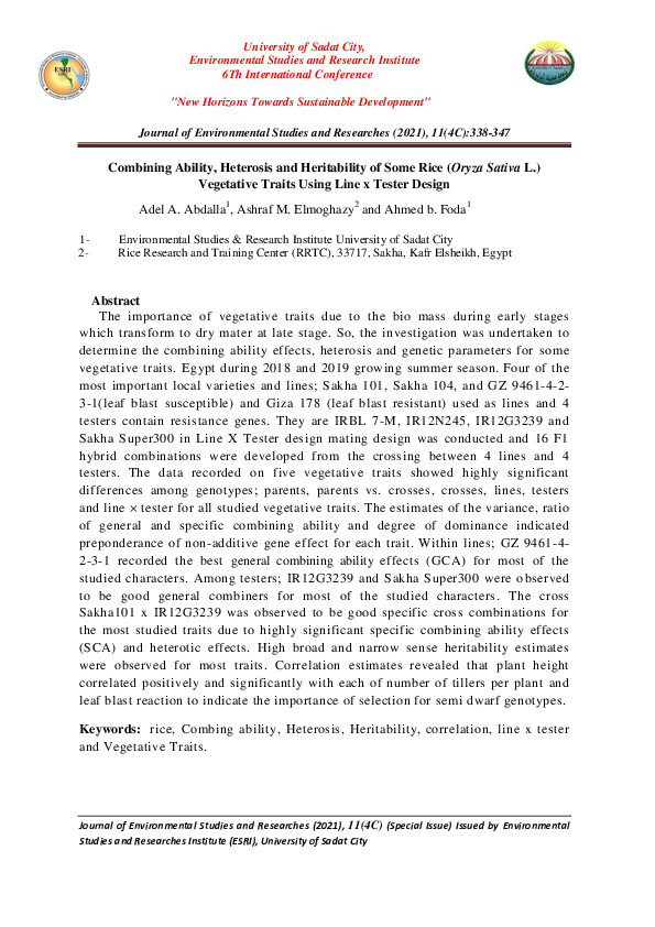 (PDF) Combining Ability, Heterosis and Heritability of Some Rice (Oryza ...