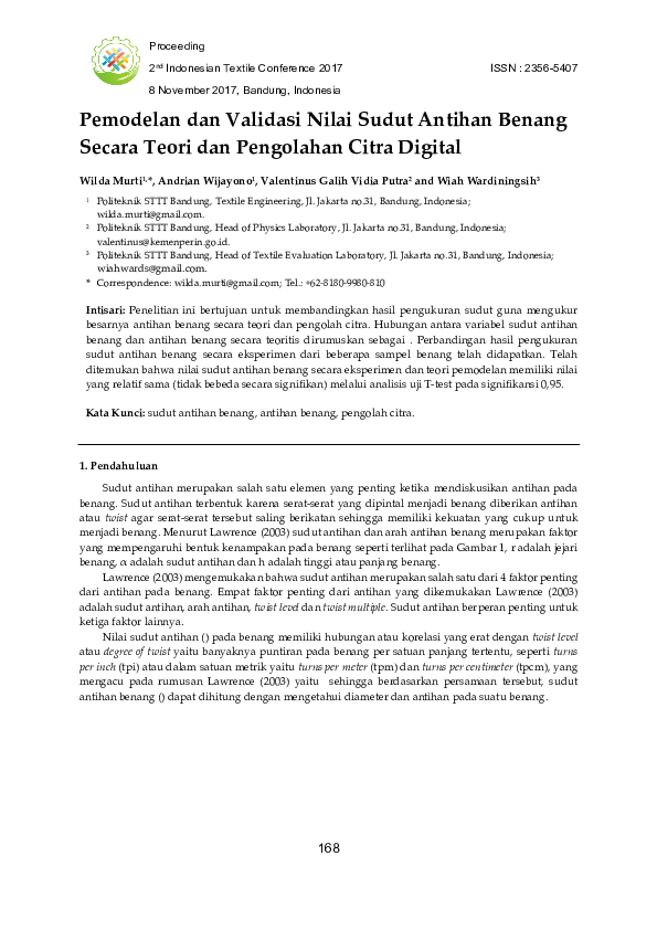 (PDF) Pemodelan dan Validasi Nilai Sudut Antihan Benang Secara Teori ...
