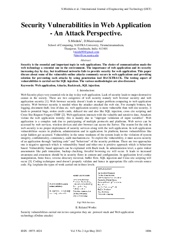 Pdf Security Vulnerabilities In Web Application An Attack Perspective