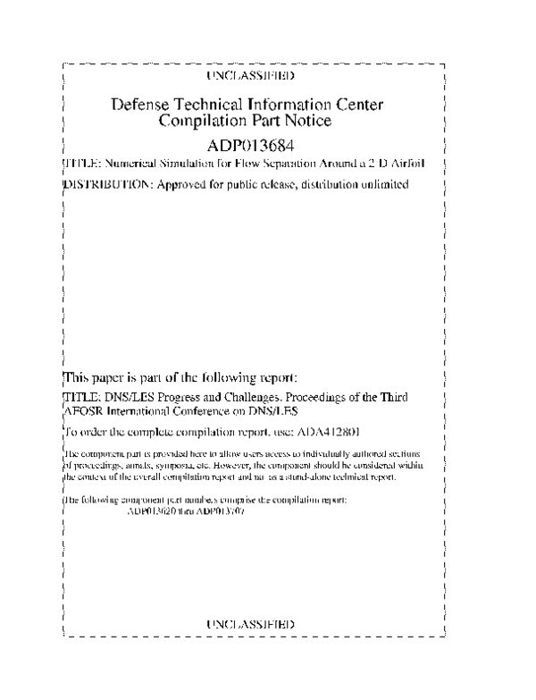 Pdf Numerical Simulation For Flow Separation Around A 2 D Airfoil 5654