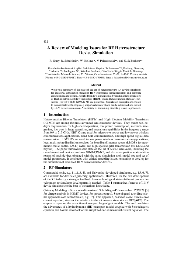(PDF) A Review of Modeling Issues for RF Heterostructure Device Simulation