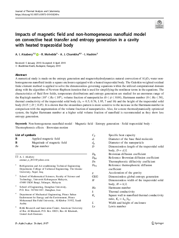 (PDF) Impacts of magnetic field and non-homogeneous nanofluid model on ...