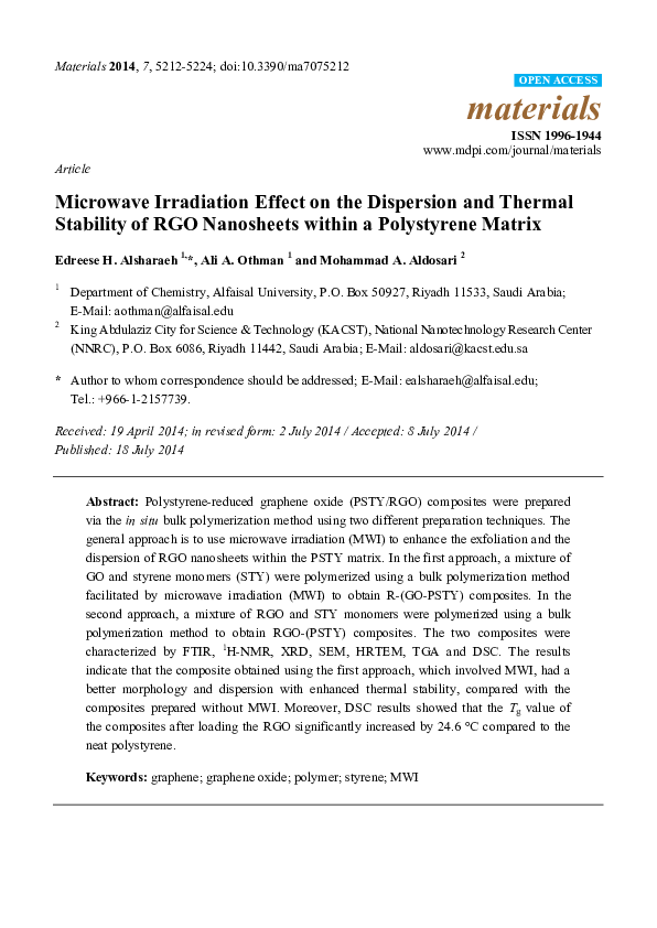 (PDF) Microwave Irradiation Effect on the Dispersion and Thermal ...