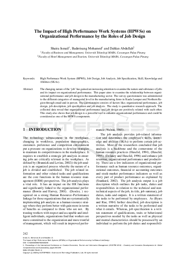 (PDF) The Impact of High Performance Work Systems (HPWSs) on ...