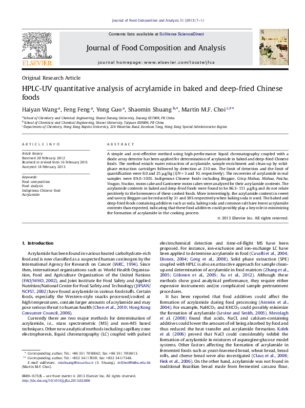 (PDF) HPLC-UV quantitative analysis of acrylamide in baked and deep ...