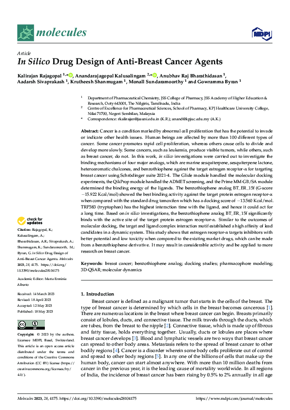 (PDF) In Silico Drug Design of Anti-Breast Cancer Agents
