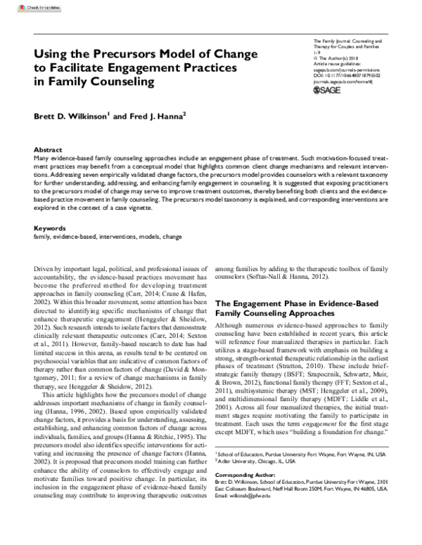 (PDF) Using the Precursors Model of Change to Facilitate Engagement ...