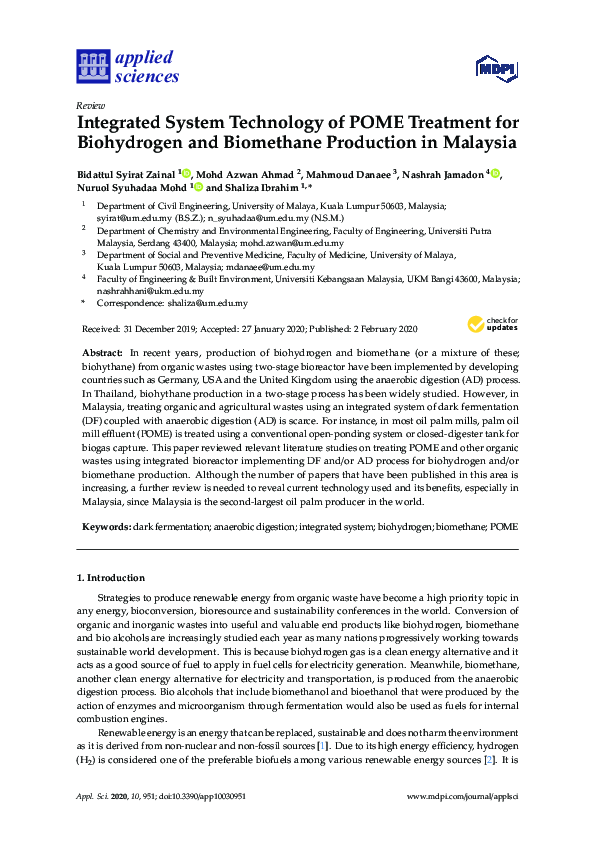 (PDF) Integrated System Technology of POME Treatment for Biohydrogen ...