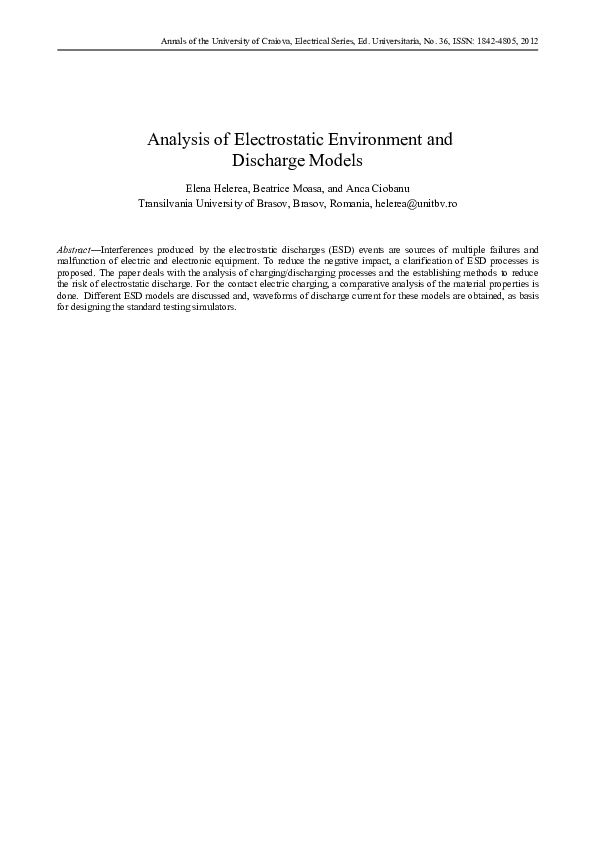 (PDF) Analysis of electrostatic environment and discharge models
