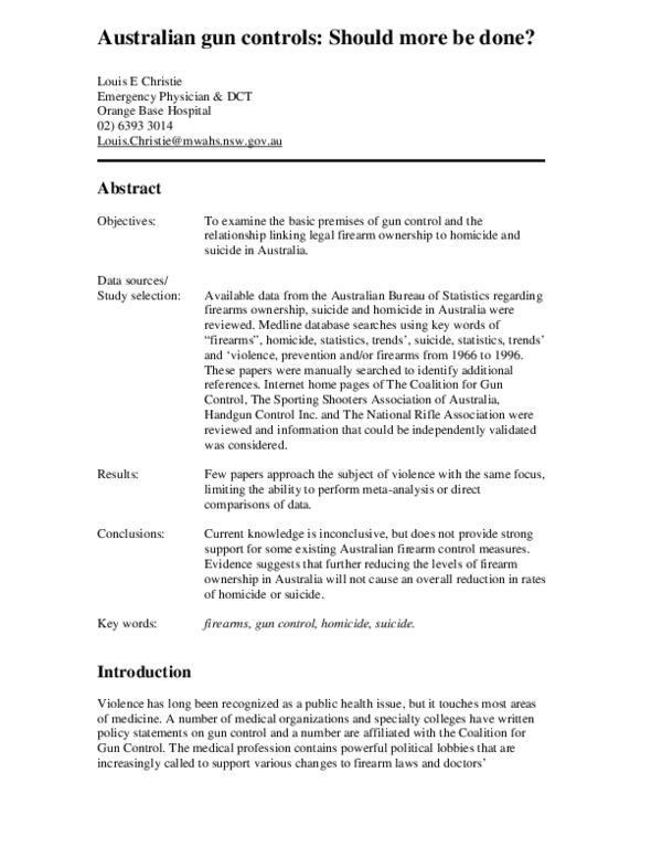 (PDF) Australian gun controls: Should more be done?