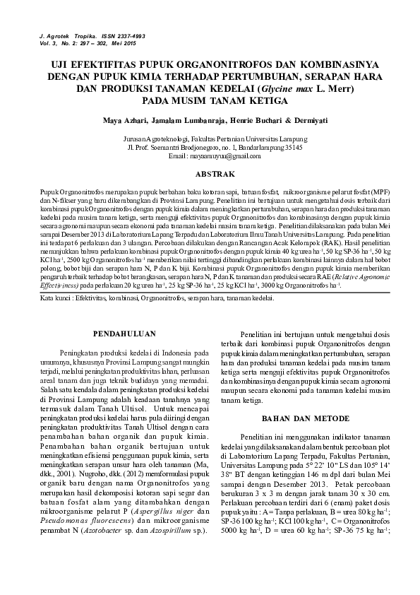 (PDF) UJI EFEKTIFITAS PUPUK ORGANONITROFOS DAN KOMBINASINYA DENGAN PUPUK KIMIA TERHADAP ...