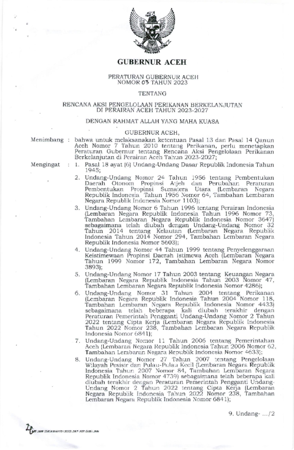 (PDF) PERGUB No 3 Tahun 2023 Tentang RAPP Aceh