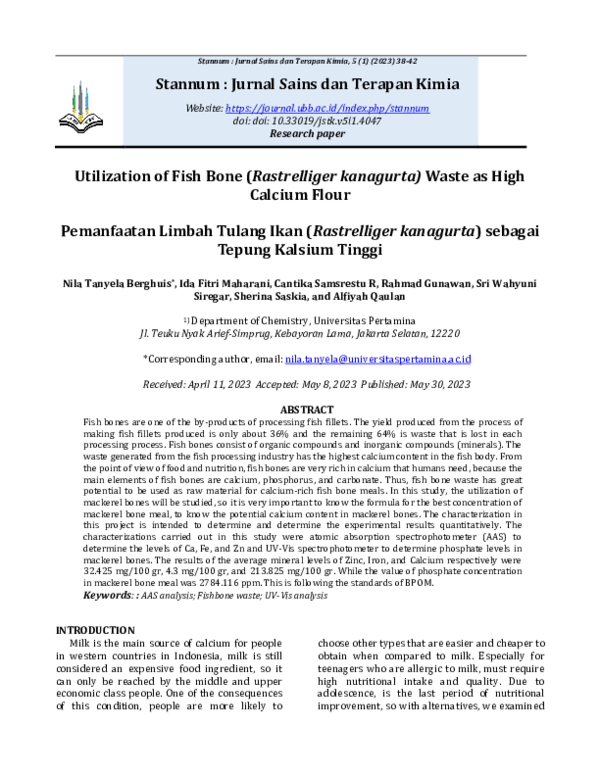 (PDF) Utilization of Fish Bone (Rastrelliger kanagurta) Waste as High ...