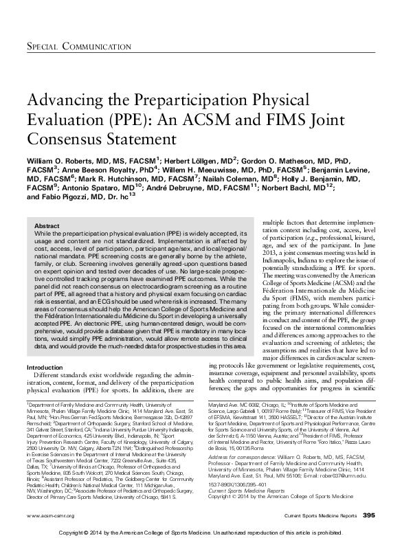(PDF) Advancing the preparticipation physical evaluation (PPE): an ACSM ...