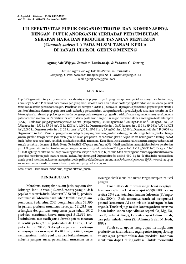 (PDF) UJI EFEKTIVITAS PUPUK ORGANONITROFOS DAN KOMBINASINYA DENGAN PUPUK ANORGANIK TERHADAP ...