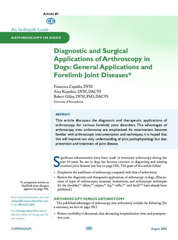 (PDF) Diagnostic and surgical applications of arthroscopy in dogs ...