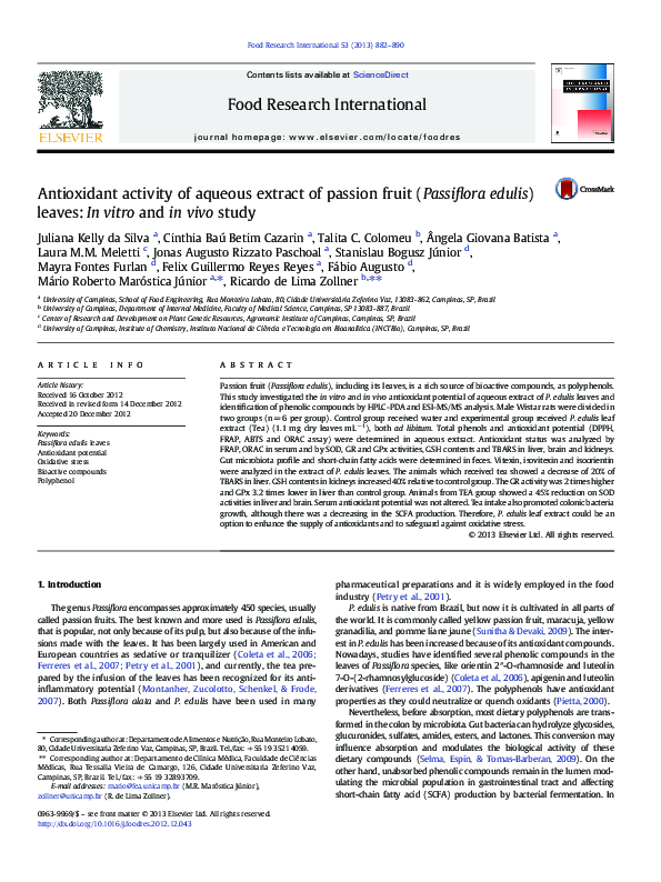 (PDF) Antioxidant activity of aqueous extract of passion fruit (Passiflora edulis) leaves: In ...