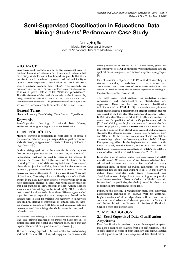 (PDF) Semi-Supervised Classification in Educational Data Mining ...
