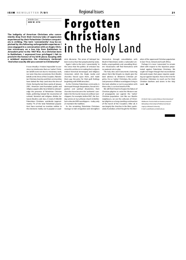 (PDF) Forgotten Christians in the Holy Land