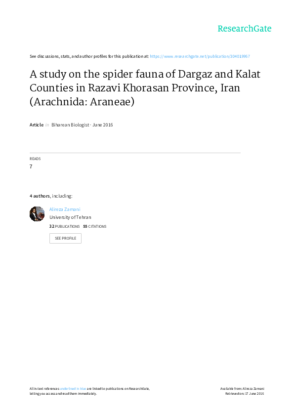 (PDF) A study on the spider fauna of Dargaz and Kalat Counties in ...