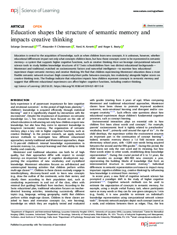 (PDF) Education shapes the structure of semantic memory and impacts creative thinking