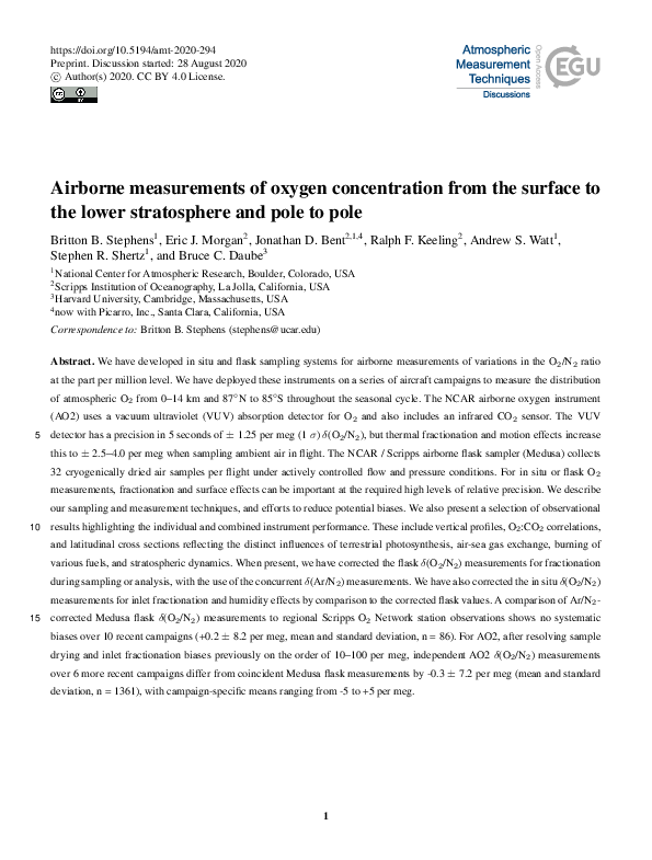 (PDF) Airborne measurements of oxygen concentration from the surface to ...