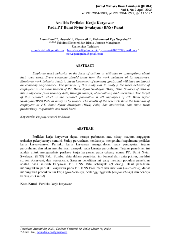 (PDF) Analisis Perilaku Kerja Karyawan Pada PT Bumi Nyiur Swalayan (BNS ...