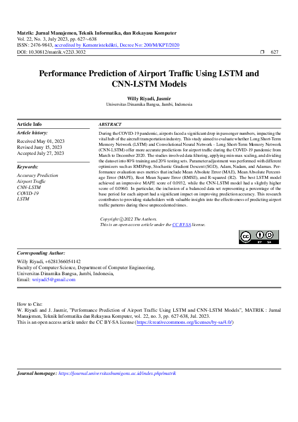 Pdf Performance Prediction Of Airport Traffic Using Lstm And Cnn Lstm