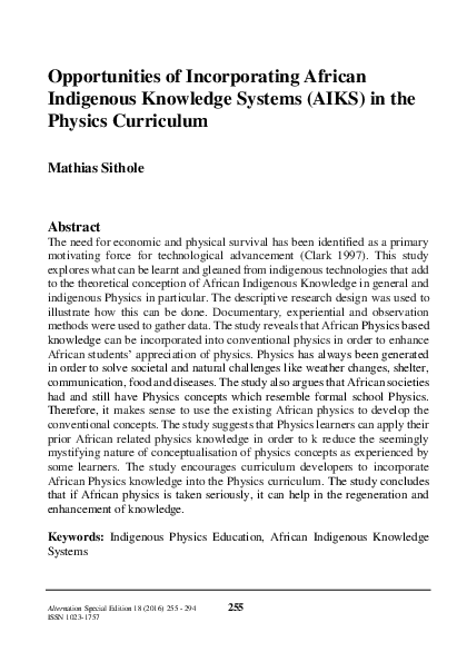 (PDF) Opportunities of Incorporating African Indigenous Knowledge ...