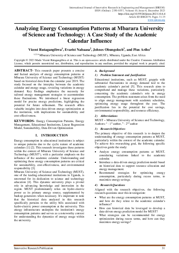 (PDF) Analyzing Energy Consumption Patterns at Mbarara University of Science and Technology: A ...