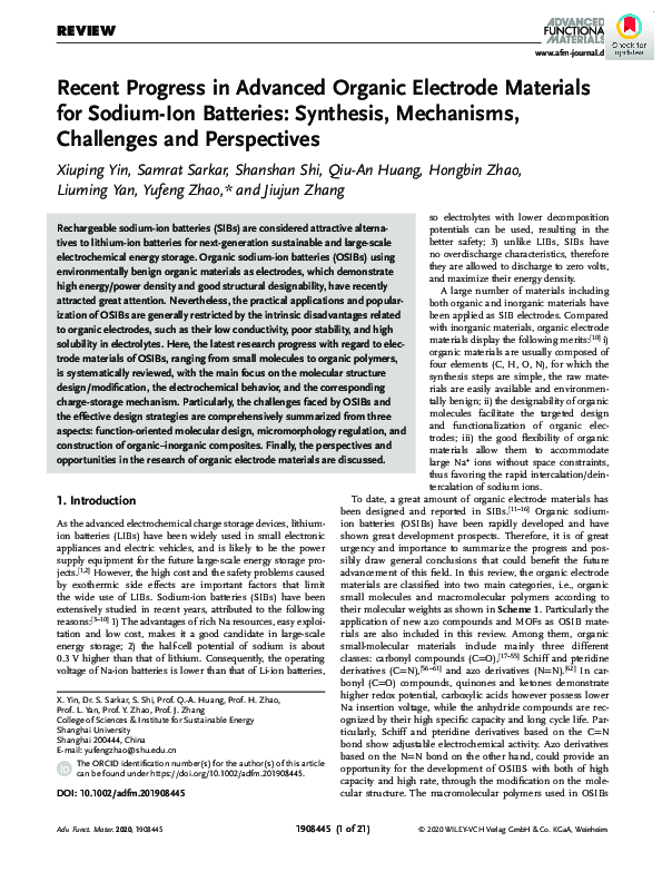 (PDF) Recent Progress in Advanced Organic Electrode Materials for Sodium‐Ion Batteries ...