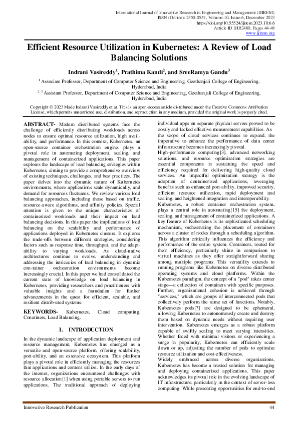Pdf Efficient Resource Utilization In Kubernetes A Review Of Load Balancing Solutions