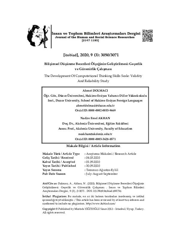(PDF) The Development of Computational Thinking Skills Scale: Validity ...