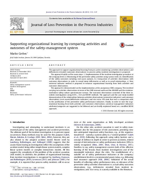 (PDF) Supporting organizational learning by comparing activities and ...