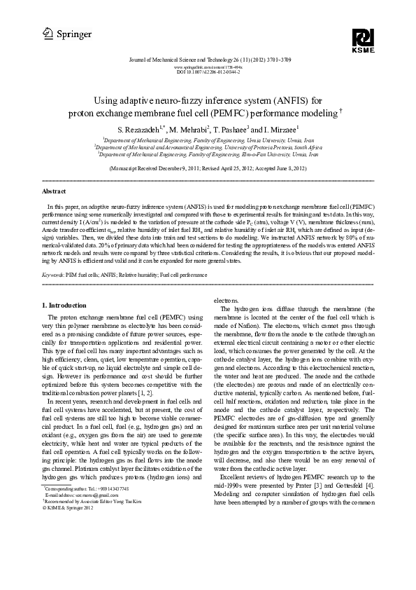 (PDF) Using adaptive neuro-fuzzy inference system (ANFIS) for proton exchange membrane fuel cell ...