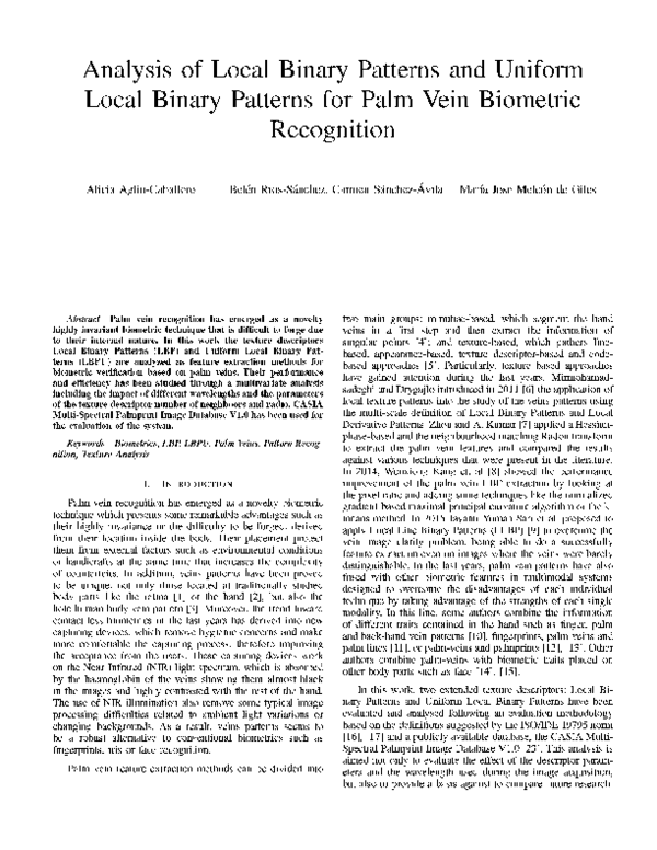 (PDF) Analysis of local binary patterns and uniform local binary patterns for palm vein ...