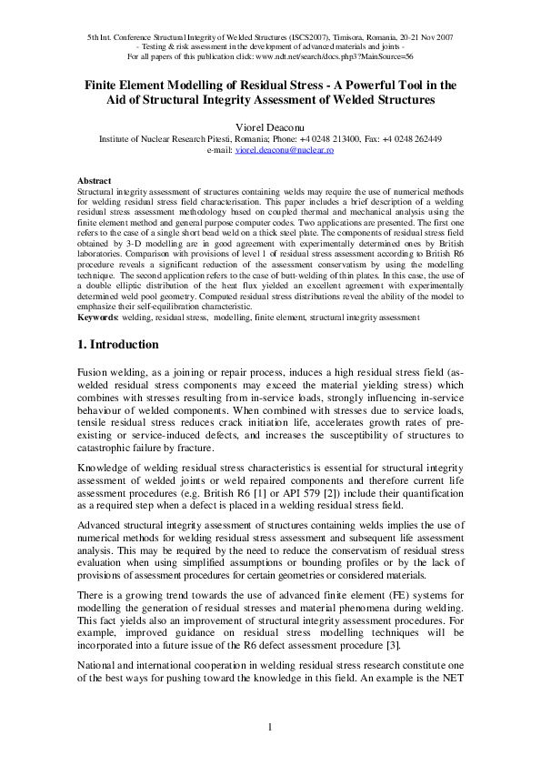 (PDF) Finite Element Modelling of Residual Stress-A Powerful Tool in the Aid of Structural ...