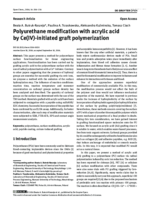 (PDF) Polyurethane modification with acrylic acid by Ce(IV)-initiated ...