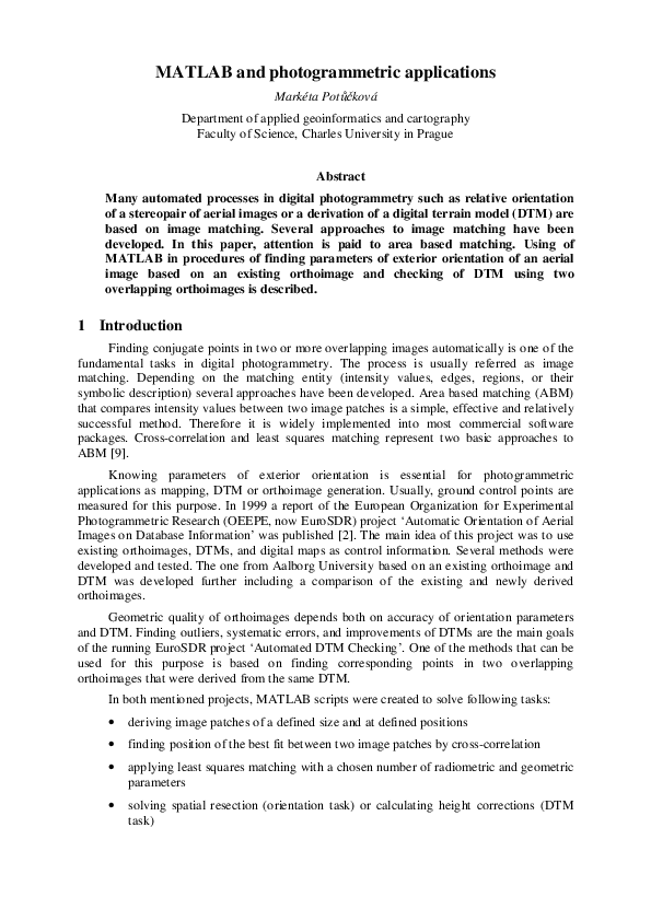 (PDF) MATLAB and photogrammetric applications
