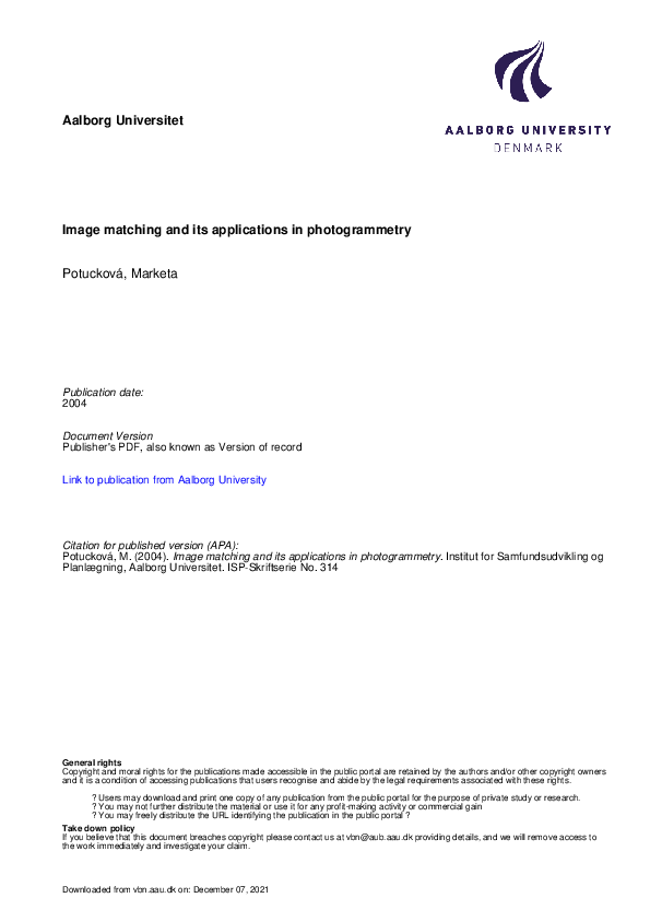 (PDF) Image matching and its applications in photogrammetry