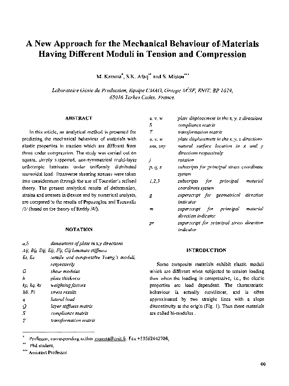 (PDF) A New Approach for the Mechanical Behaviour of Materials Having ...