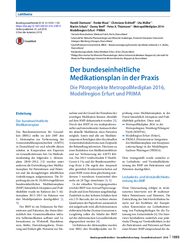 (PDF) [Standardized national medication plan : The pilot projects ...