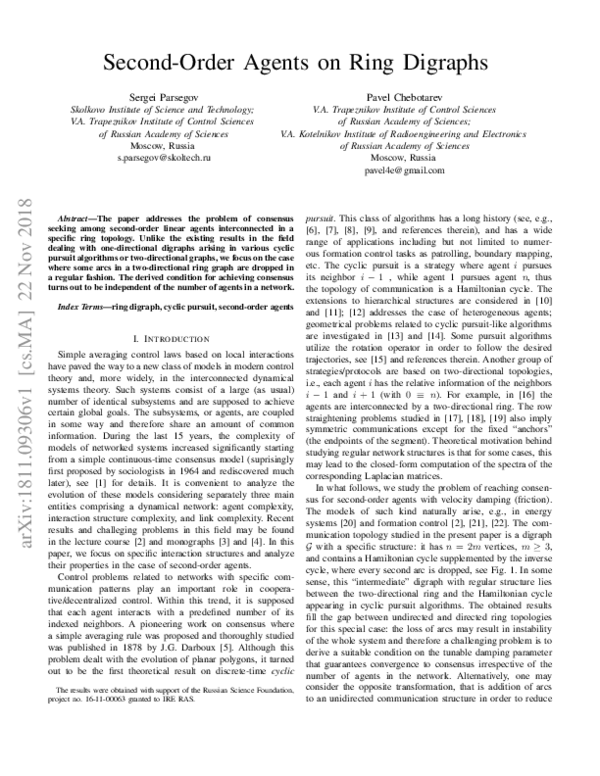 (PDF) Second-Order Agents on Ring Digraphs | Pavel Chebotarev - Academia.edu