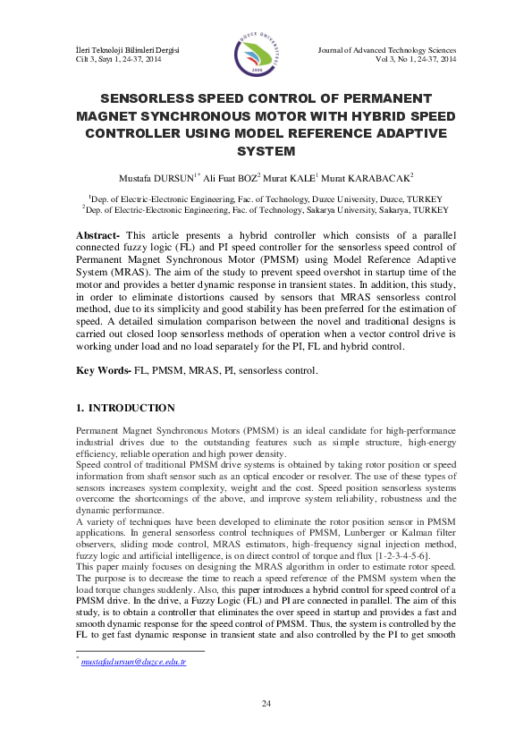 (PDF) Sensorless Speed Control of Permanent Magnet Synchronous Motor with Hybrid Speed ...