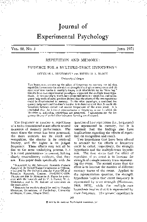 (PDF) Repetition and memory: Evidence for a multiple-trace hypothesis