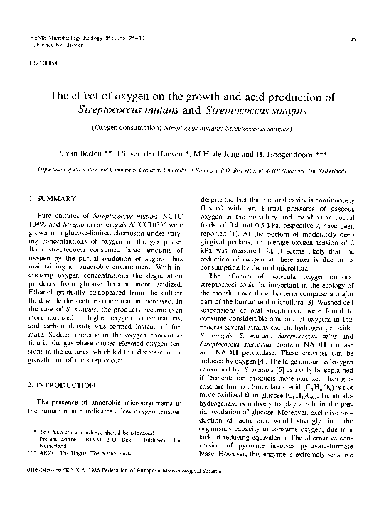 (PDF) The effect of oxygen on the growth and acid production ...