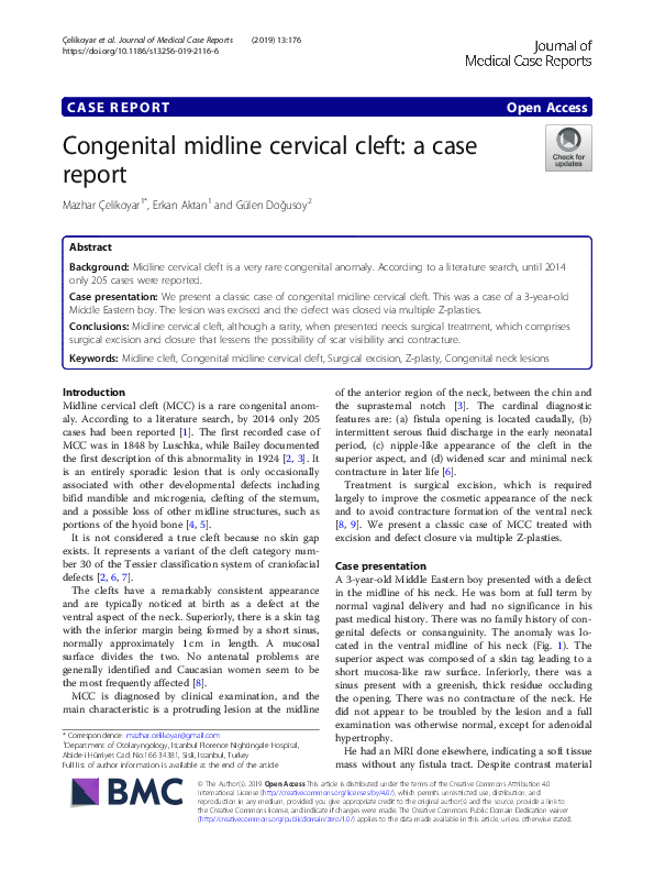 (PDF) Congenital Midline Cervical Cleft Case Study