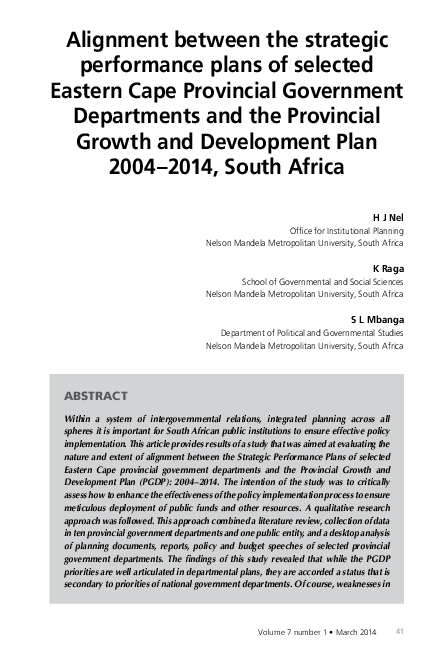 (PDF) Alignment between the strategic performance plans of selected ...